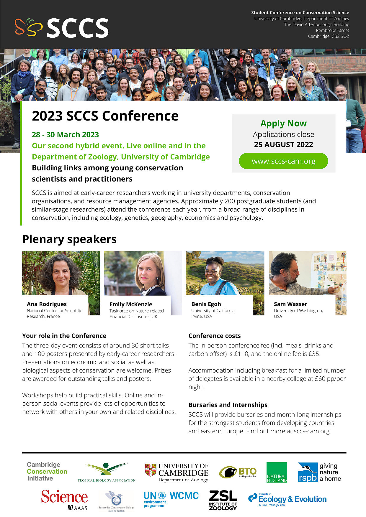 SCCS Cambridge 2023 - apply by 25 August | WildHub